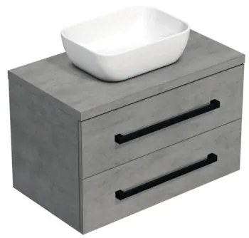 Koupelnová skříňka s černou úchytkou a krycí deskou SAT Cube Way 80x47,5x46 cm beton mat CUBE46C803BE45