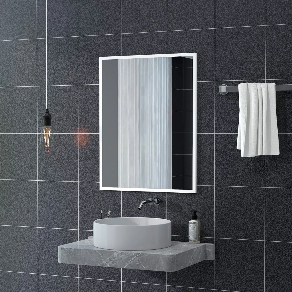 HOMCOM Obdélníkové Zrcadlo Koupelnové Zrcadlo 70x90 cm Dekorativní Zrcadlo pro Obývací Pokoj, Předsíň, Chodbu Horizontálně nebo Vertikálně Bílé
