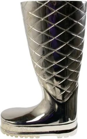 Designový kovový stojan na deštníky ve tvaru holínky stříbrný – 45 cm