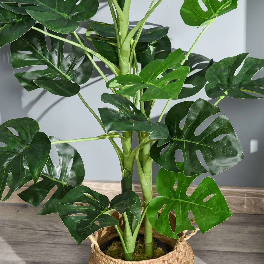 Umělá rostlina Outsunny 100 cm Umělý Monstera s 21 listy a květináčem do domácnosti nebo kanceláře Zelená