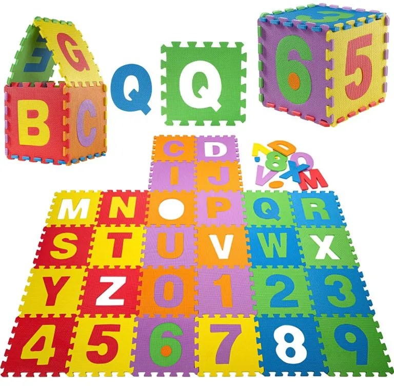 Pěnové puzzle na zem 3,6 m², 36 dílů, písmena a čísla