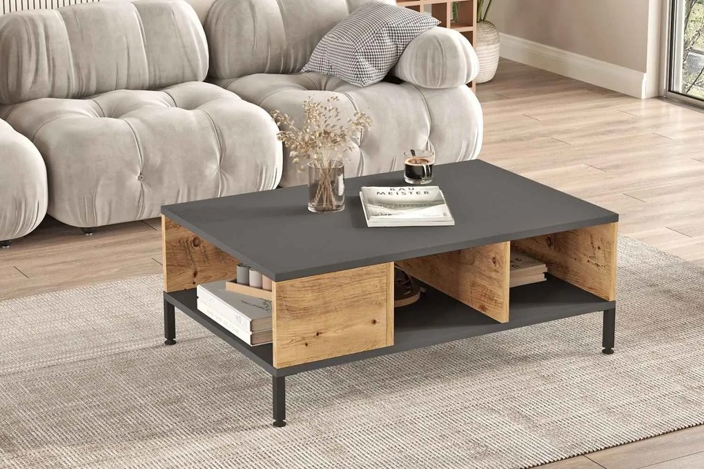 Designový konferenční stolek Palesa 90 cm borovice/antracitový