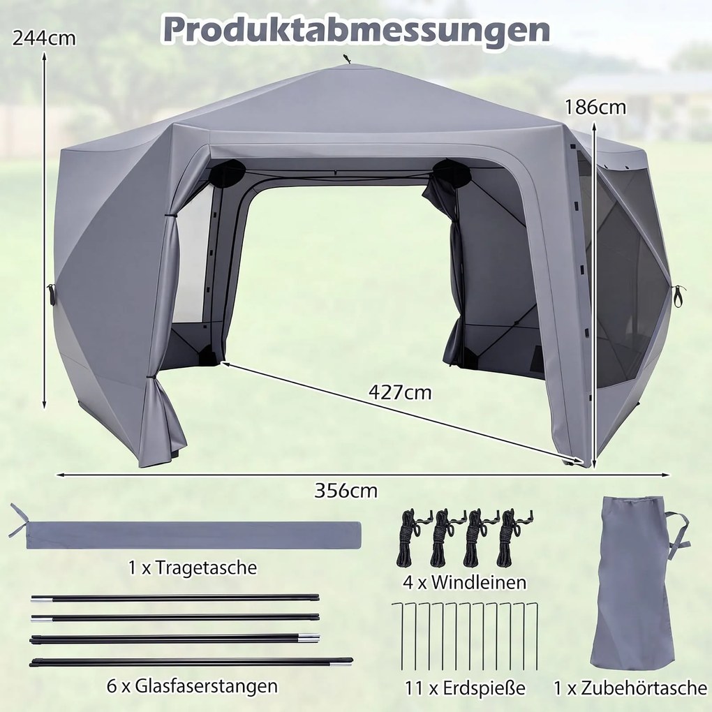 Costway Výsuvný pavilon zahradní altán pro párty stan pro 10-12 osob s 6 bočními