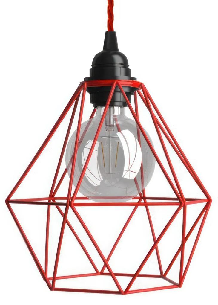 creative cables Závěsná lampa s textilním kabelem, stínidlovým rámem diamant a kovovými detaily Barva: Měď