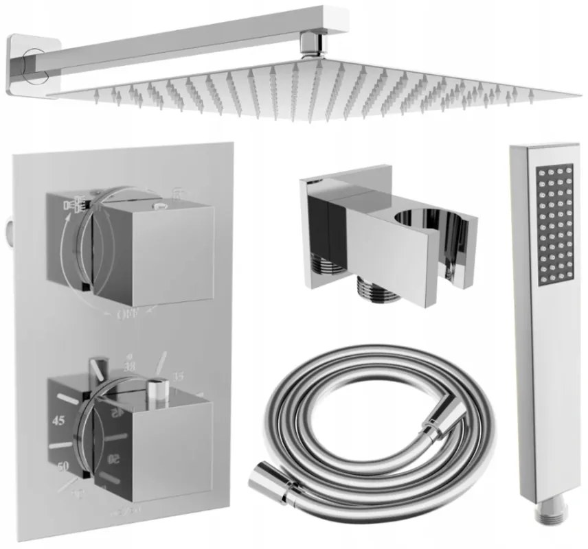 Mexen Cube DR02 podomítkový sprchový set s dešťovou sprchou 25x25 cm (6v1), chromová, 77502DR0225-00