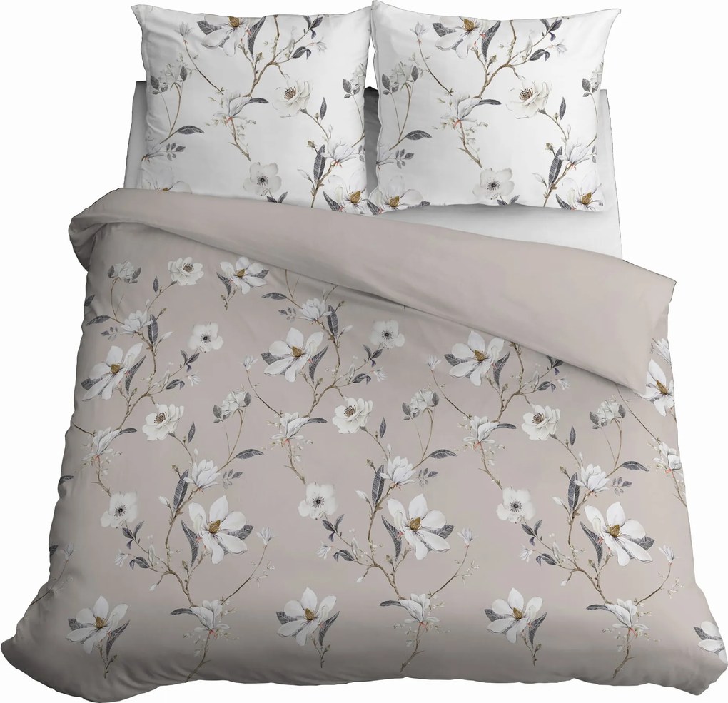 Povlečení Saténové 220x200 Květy Světle béžové