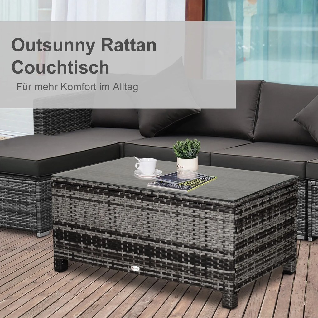Zahradní boční stůl Outsunny, kávový stůl, patio stůl, poly ratan, šedý, 85 x 50 x 39 cm