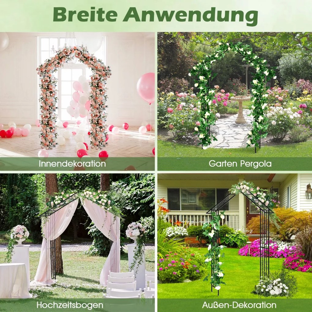 Costway Rose Arch Kovový zahradní oblouk pro popínavé rostliny Trellis – černý