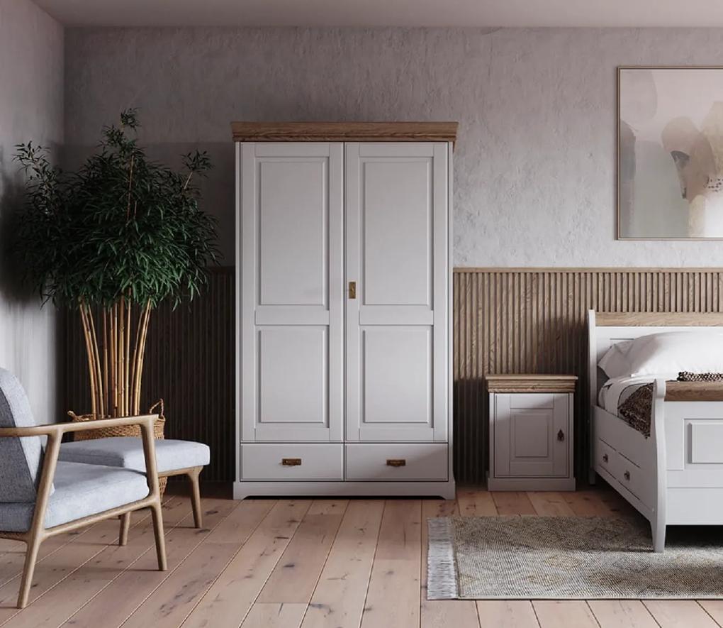 Bílý nábytek Šatní skříň 2D Toskania se zásuvkami, masiv, borovice, dekor bílá-medová