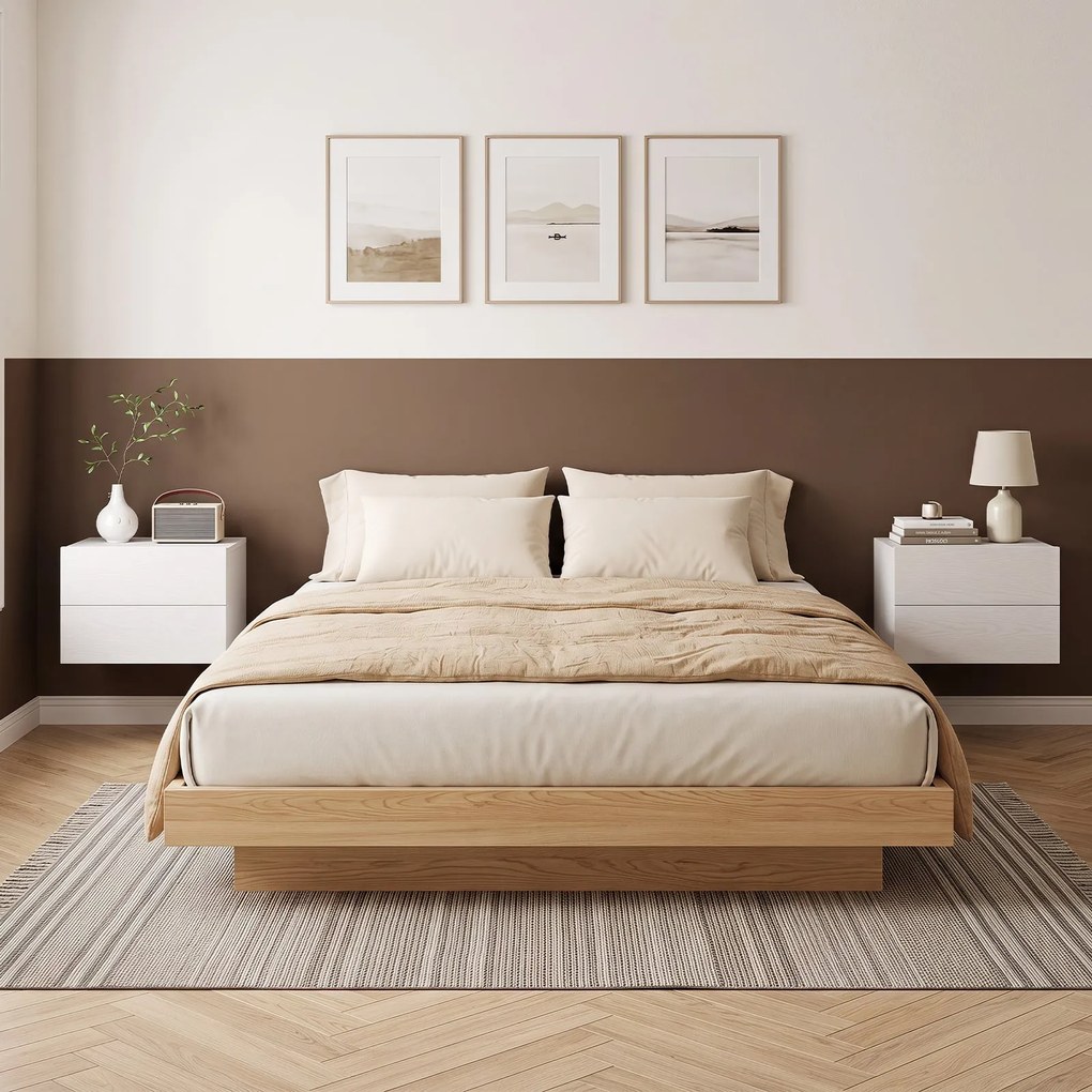 Costway Nástěnný noční stolek s 2 zásuvkami Plovoucí dřevěný – 42 × 30 × 29 cm