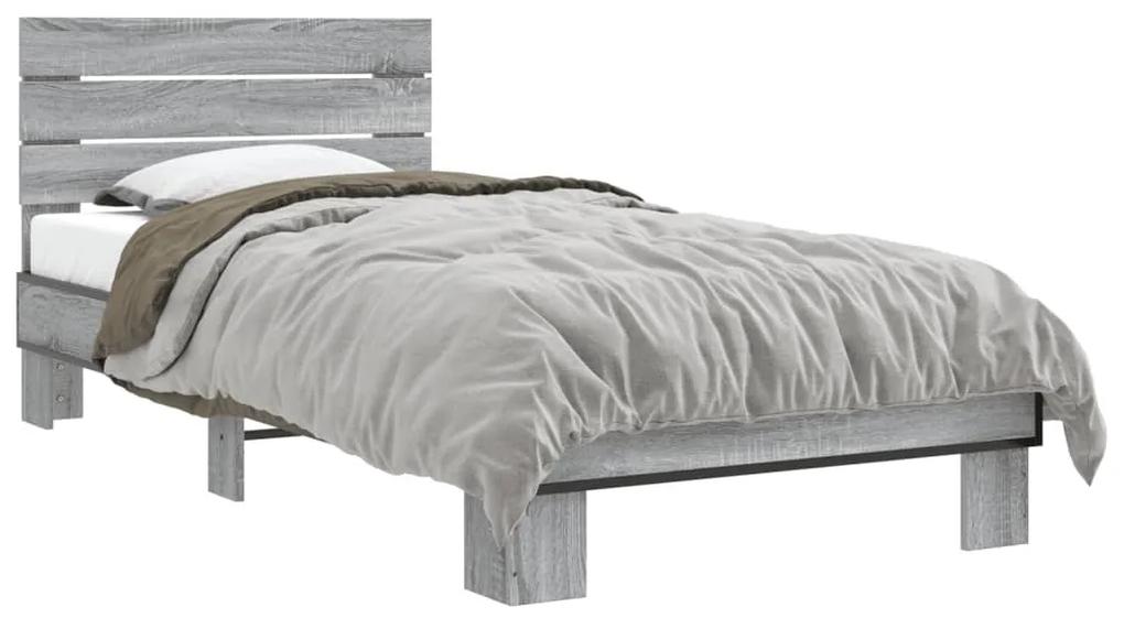 Rám postele šedý sonoma 100 x 200 cm kompozitní dřevo a kov,  845740