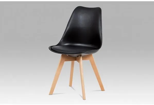 Jídelní židle, CT-752 BK, plast černý / koženka černá / masiv buk