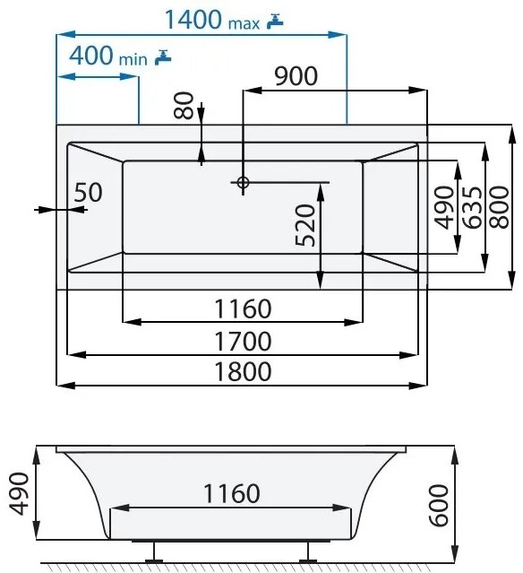 Santech VARIA 180 x 80 cm SAVAR180 vana akrylátová