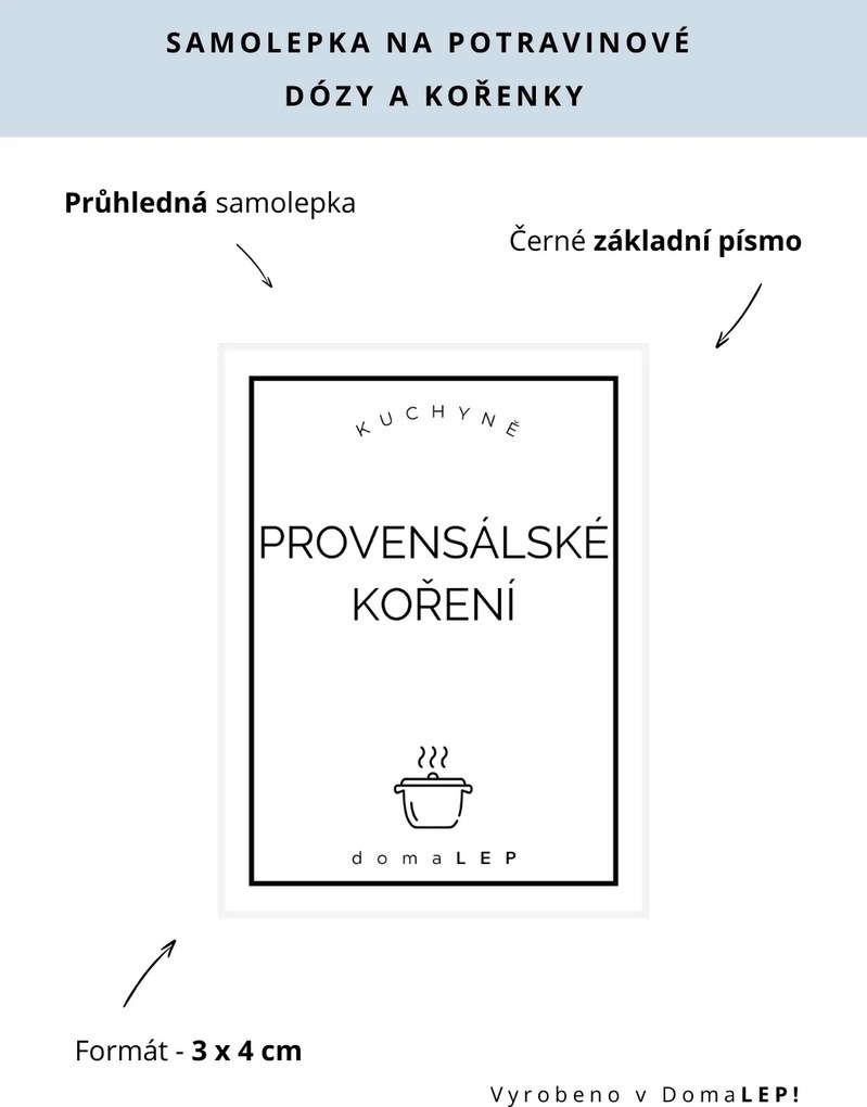 Samolepka na kořenky PROVENSÁLSKÉ KOŘENÍ průhledná 3 × 4 cm základní písmo