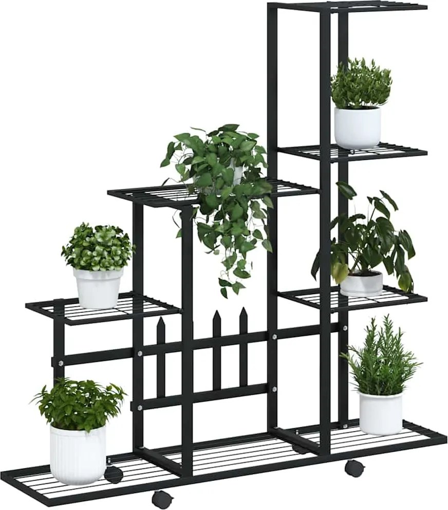 Stojan na květiny na kolečkách 94,5 x 25 x 92,5 cm černý kov 336114