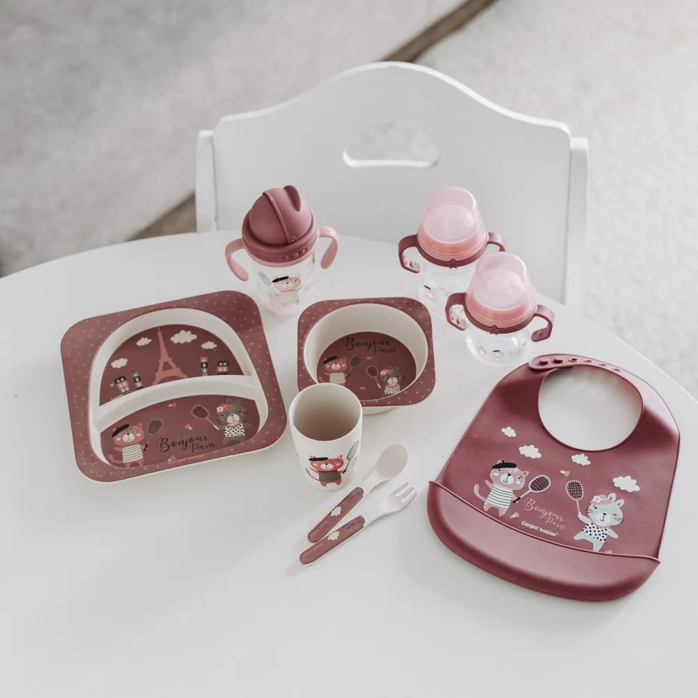 Canpol babies Hrneček se silikonovým pítkem FirstCup BONJOUR PARIS 150ml růžový