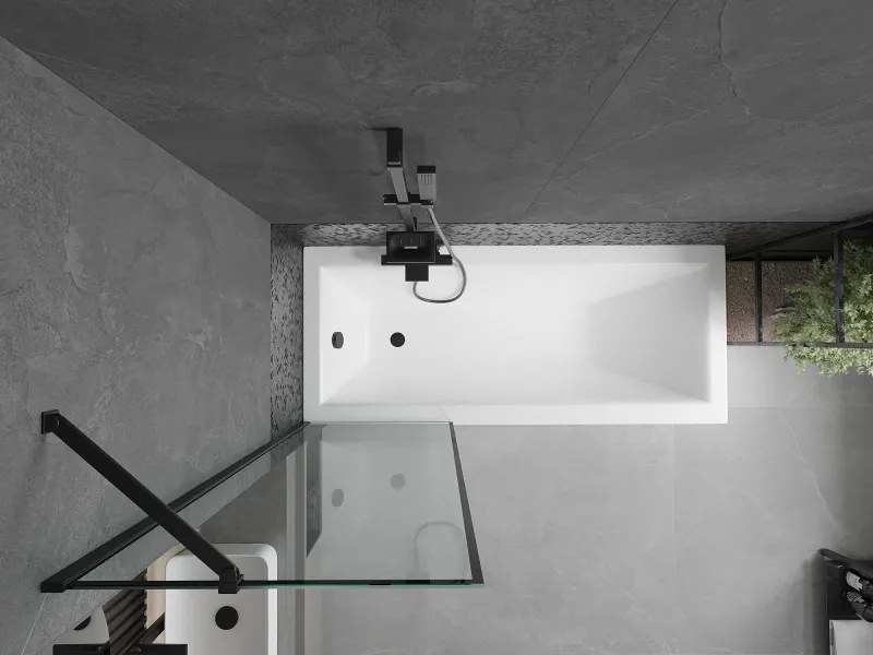 Mexen Next, vanová zástěna 1-křídlová 60 x 150 cm, fixní křídlo, 6 mm čiré sklo s černým vzorem, černý profil, 895-060-000-00-70-70