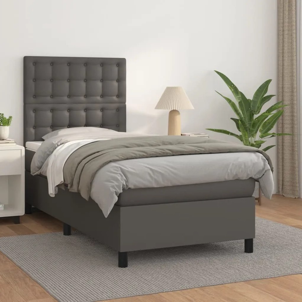 Box spring postel s matrací šedá 90x200 cm umělá kůže