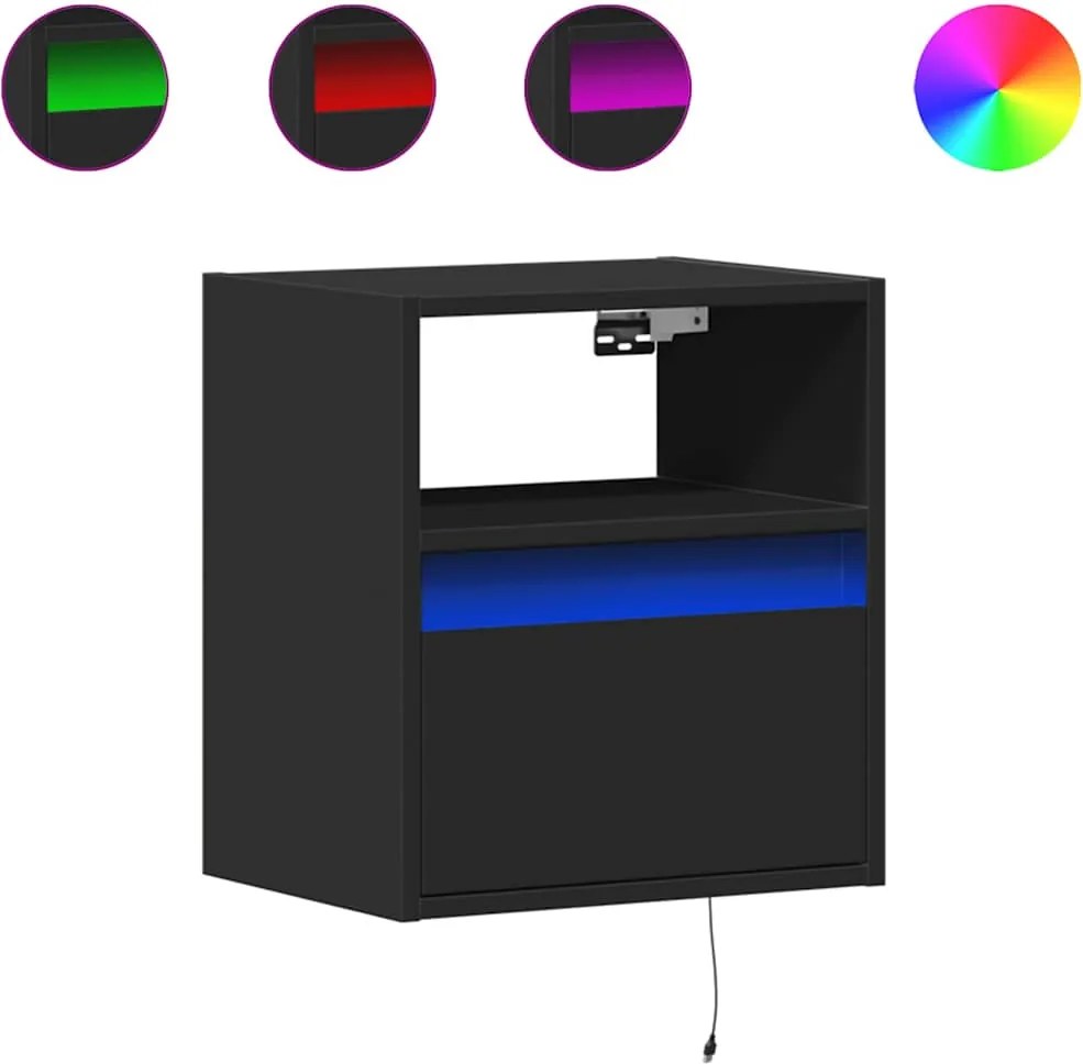 Nástěnné noční stolky s LED osvětlením 2 ks černé 3307978