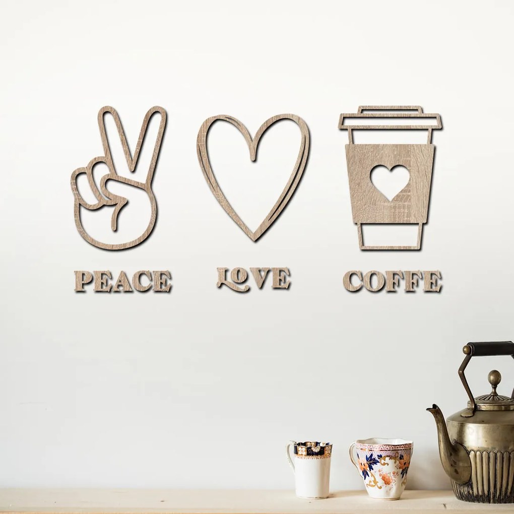 dřevo života Dřevěná dekorace na zeď Peace, love, coffee Rozměry (cm): 80x40, Zvolte barvu dekoru: Dub Sonoma