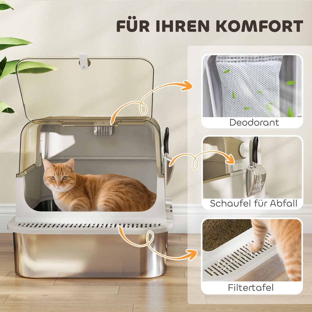 XXL nerezový zásobník na stelivo s výklopným víkem, zásobník na stelivo s lopatkou, pro velké kočky do 12 kg, snadno se čistí