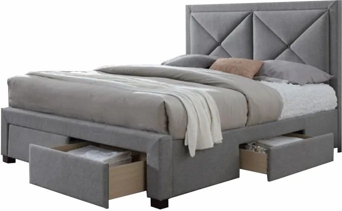 Luxusní postel s úložným prostorem, látka šedý melír, 180x200, XADRA