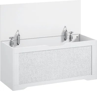 HOMCOM úložný box 136 l Úložná lavička s ratanovým čelem, skládací víko, podpěrná ramena pro předsíň 100x40x45cm Bílá
