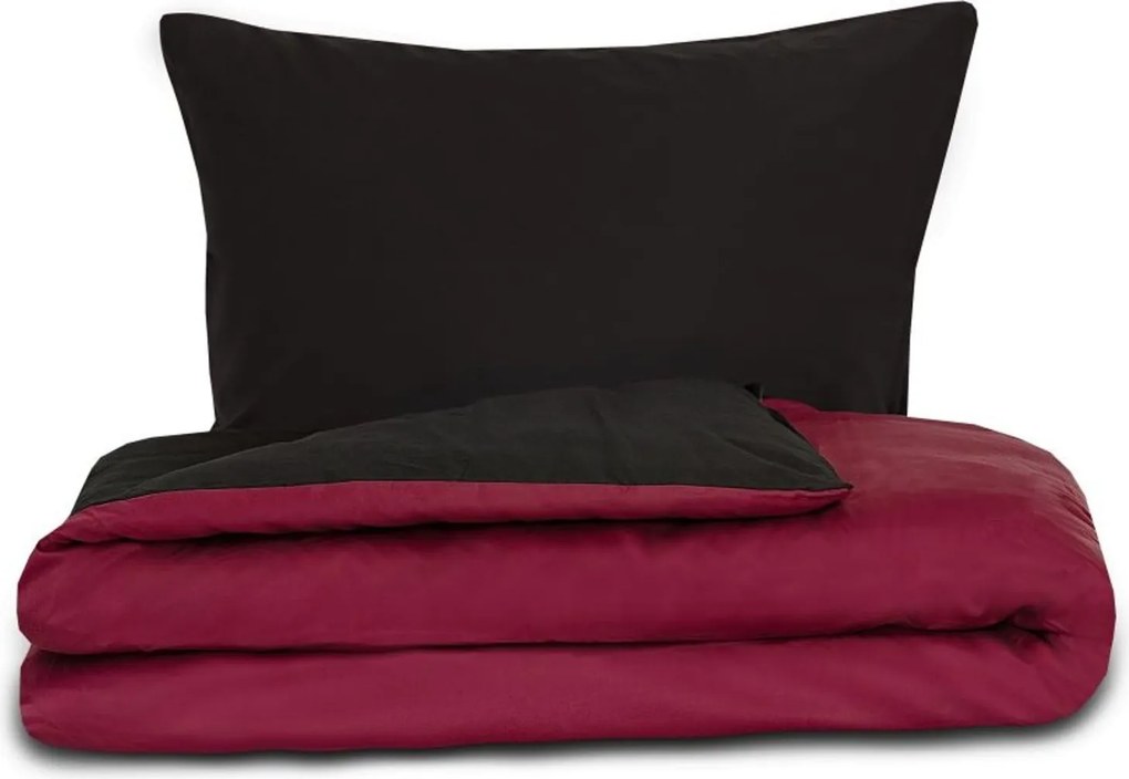 Saténové povlečení LUXURY COLLECTION vínové/černé - 1x 140/220, 1x 70/90cm