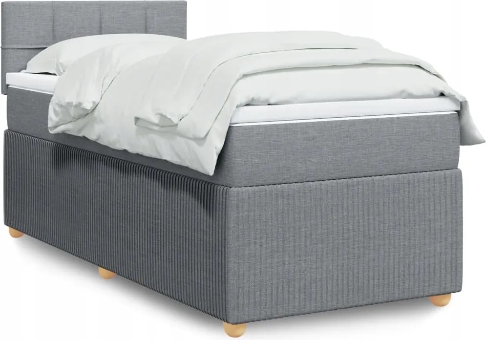 Box Spring Postel S Matrací Textil Světle Šedá Blok se čtverci 90 x 190 c