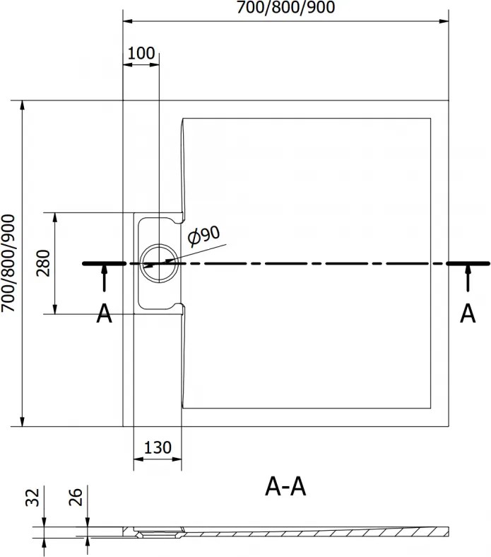 Mexen Otto, SMC čtvercová sprchová vanička 80 x 80 cm, černá, 4N708080