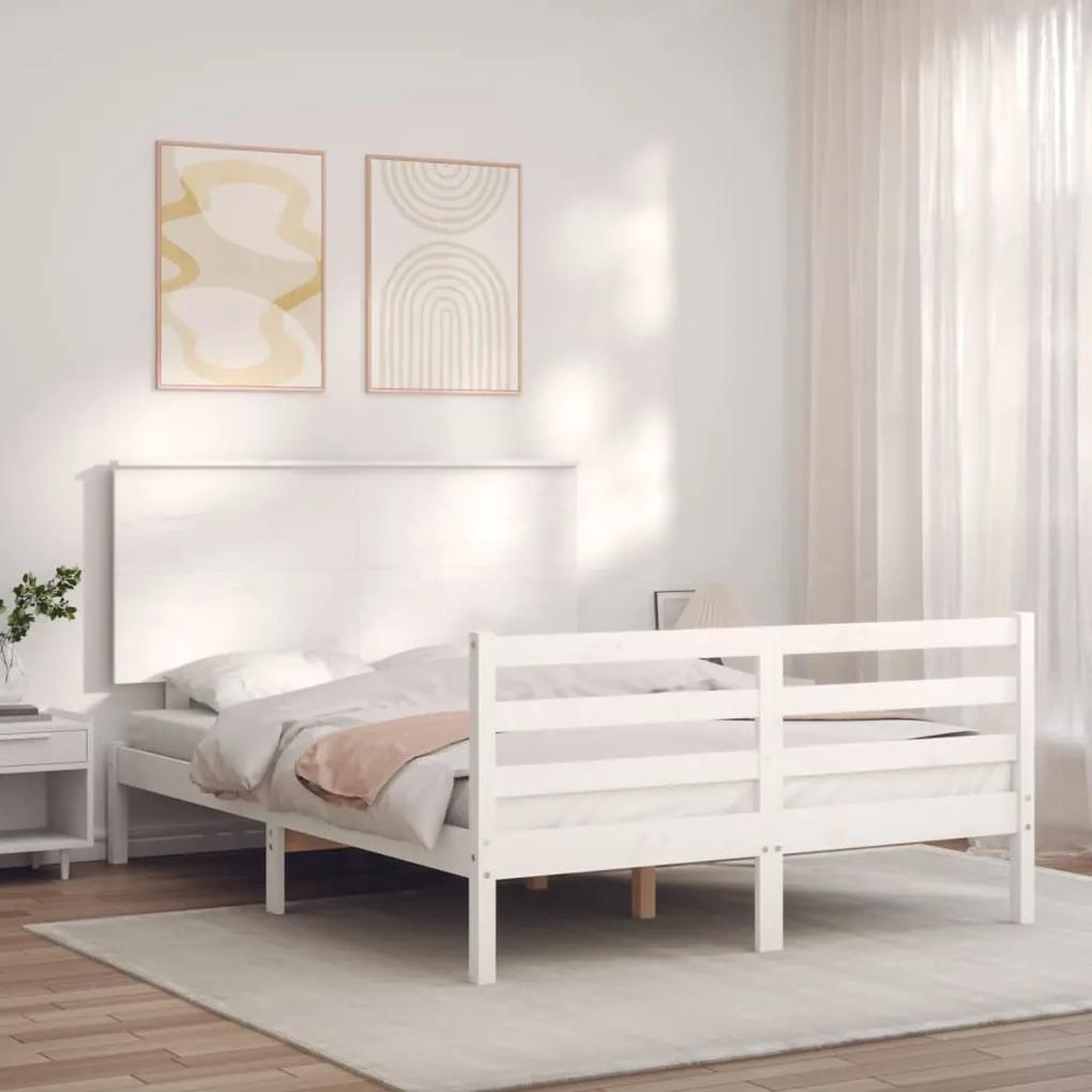 Rám postele s čelem bílý 120 x 200 cm masivní dřevo,  3195217