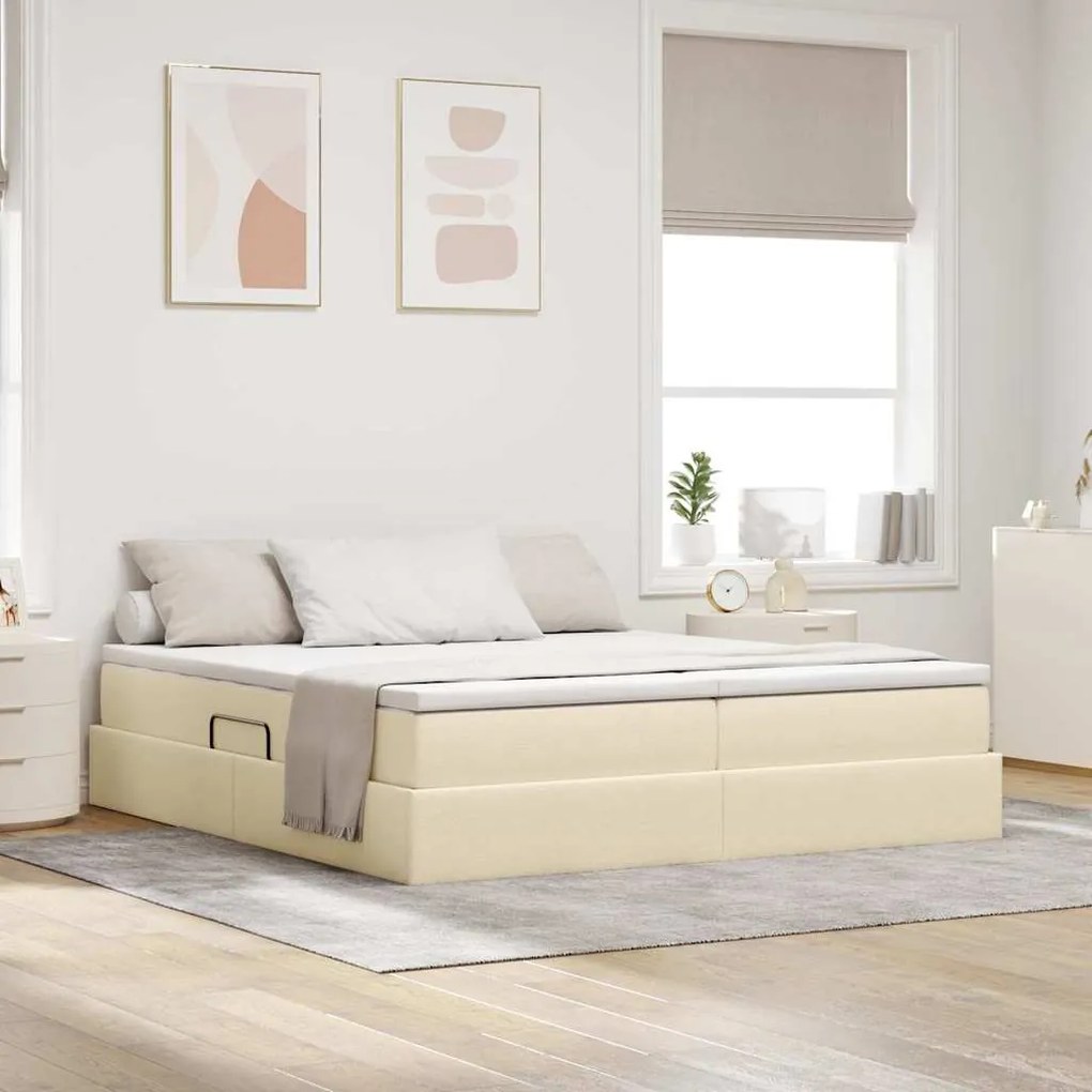 Postel s úložným prostorem a matrací Krémová 200 x 200 cm 3370359