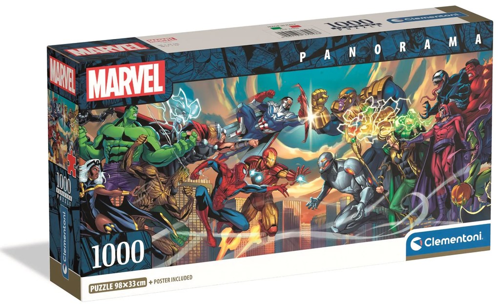 Clementoni - Puzzle 1000 Panorama Marvel Hrdinové vs. Záporáci