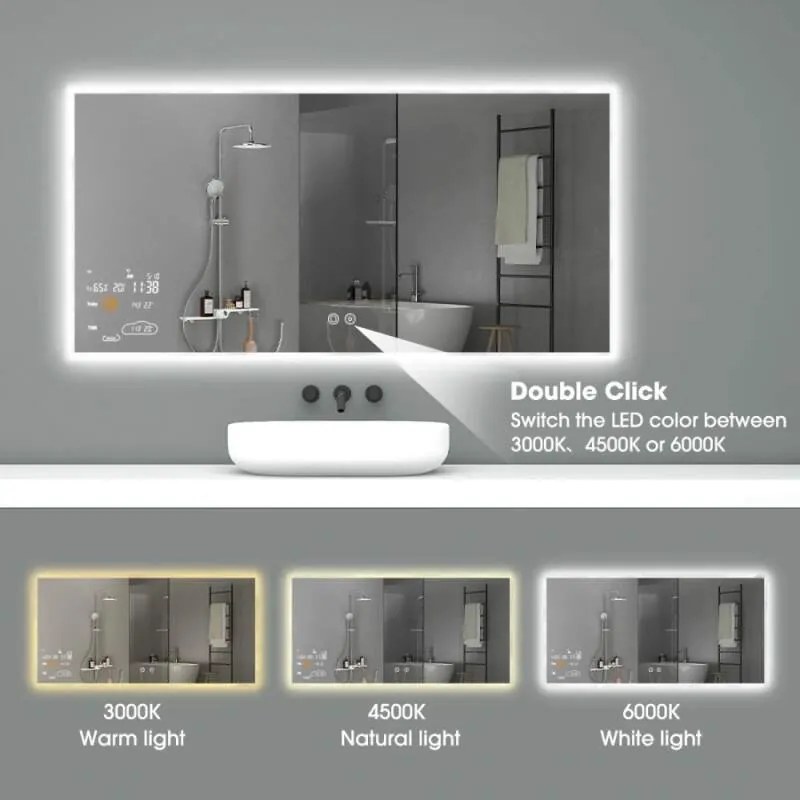 Chytré topné zrcadlo ByeCold 350 W, 100 × 60 cm, LED