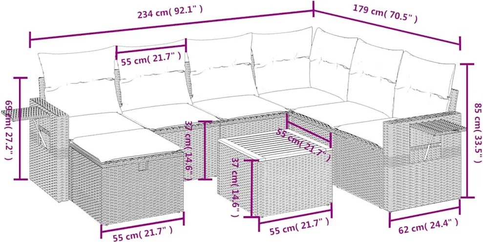 8dílná zahradní sedací souprava s poduškami černá polyratan 3264961