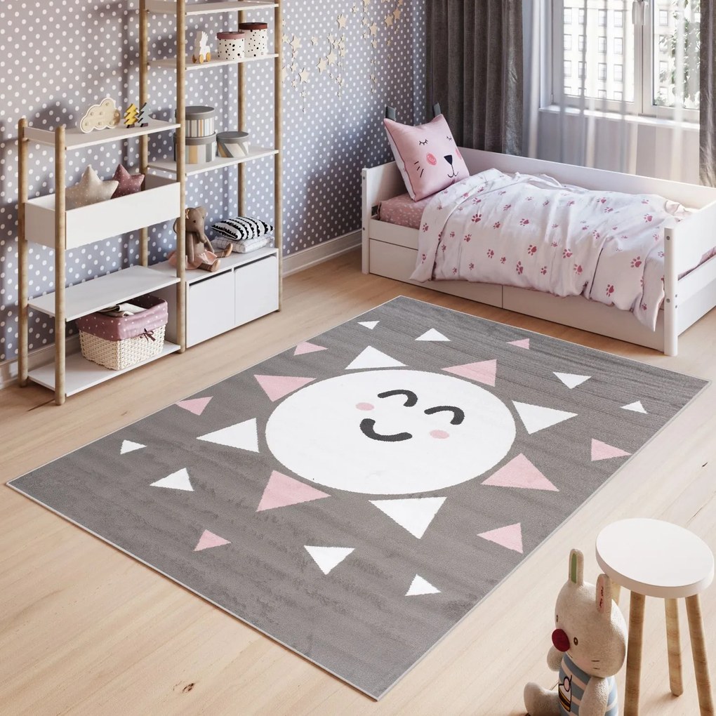 Dětský koberec PINKY Sun šedý - 80x150 cm