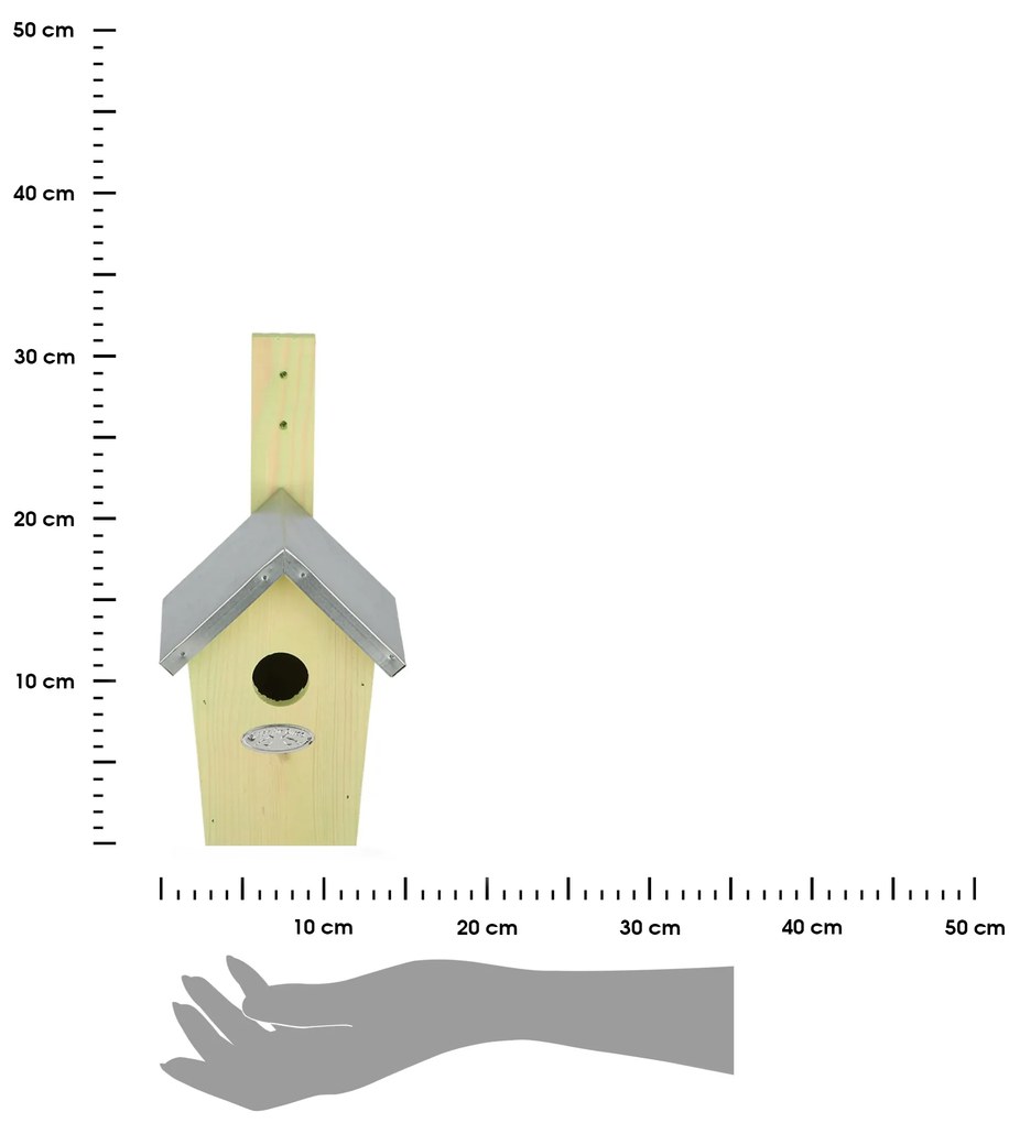 Ptačí budka Simi, 30x15x13 cm, dřevo/kov, hnědá