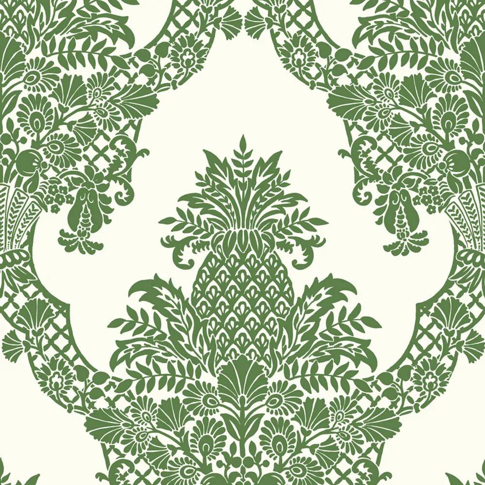 York Zeleno-bílá předklížená tapeta na zeď, ananas, ornamenty DM4976 rozměry 0,685 × 8,2 m