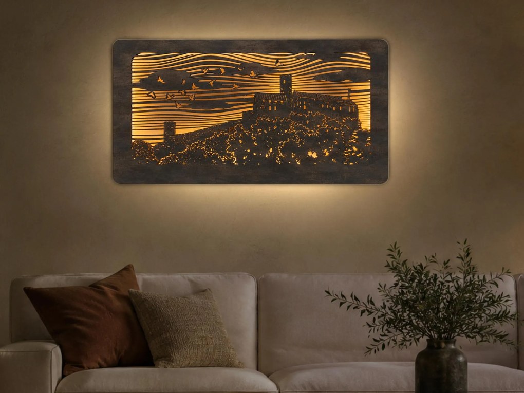 Li-Go "Bezděz" světelný obraz s baterií a pohybovým čidlem 100x50 cm provedení povrchu: jedle