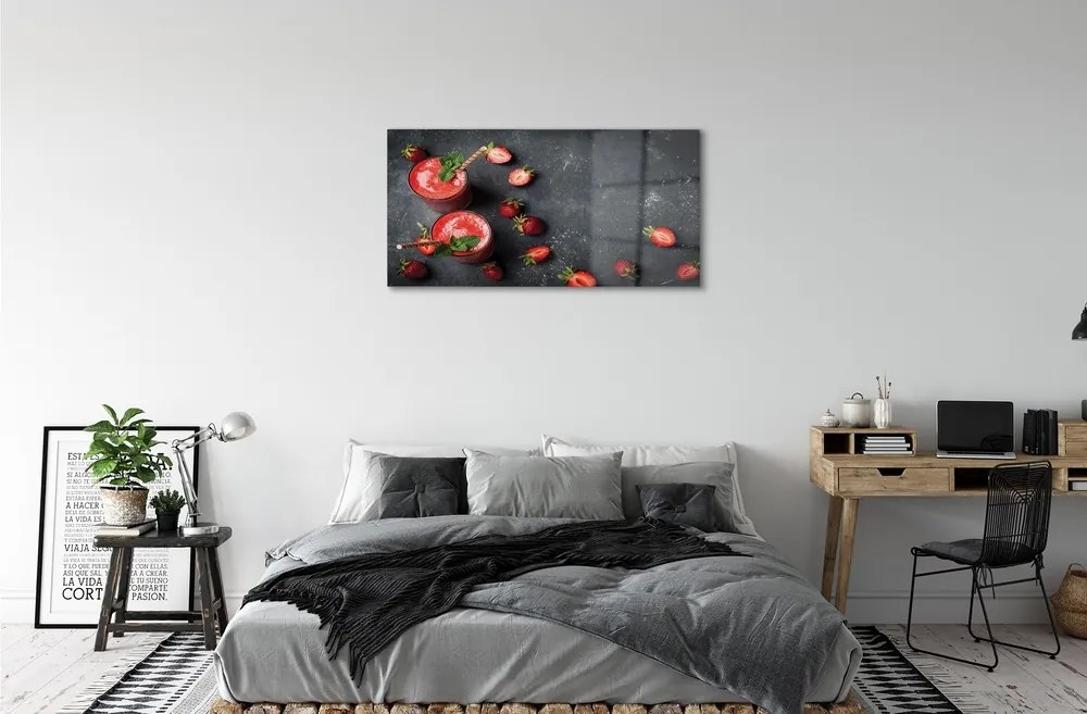 Obraz na skle jahodový koktejl 100x50 cm
