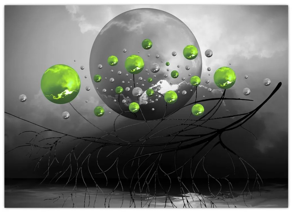 Obraz zelených abstraktních koulí (70x50 cm)