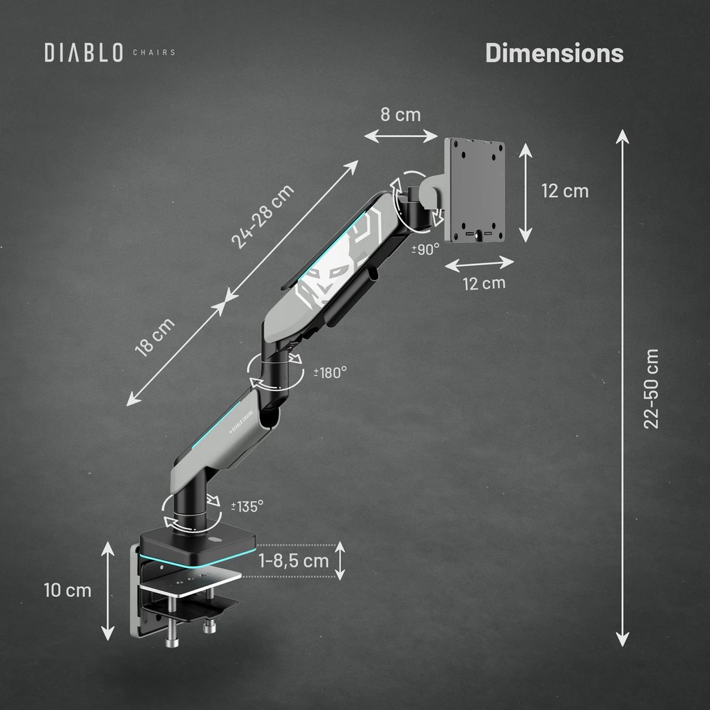 Držák monitoru 49" LED RGB, šedo-černý: Diablo X-Arm