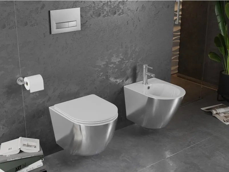 Mexen Lena wc mísa bezokrajová s pomalu spouštěným slim sedátkem, duroplast, bílá/stříbrná - 30224004