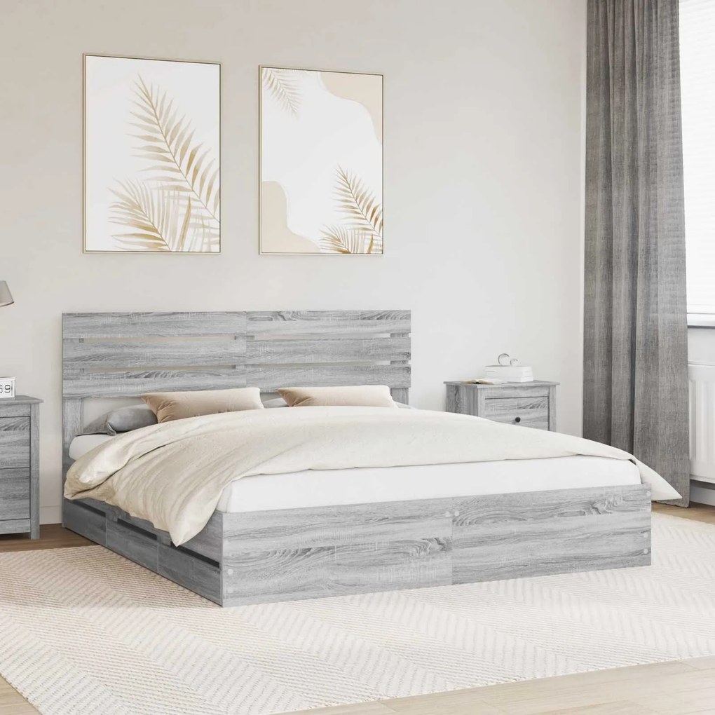 Rám postele s čelo Šedá Sonoma 200 x 200 cm Inženýrské dřevo 3411483