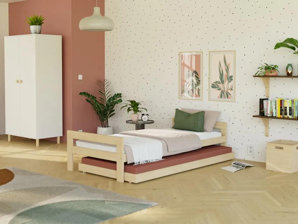 Benlemi Rostoucí dřevěná jednolůžková postel SWITCH 2v1 s čely a přistýlkou Zvolte barvu: Béžová, Zvolte rozměr: 80x180 cm