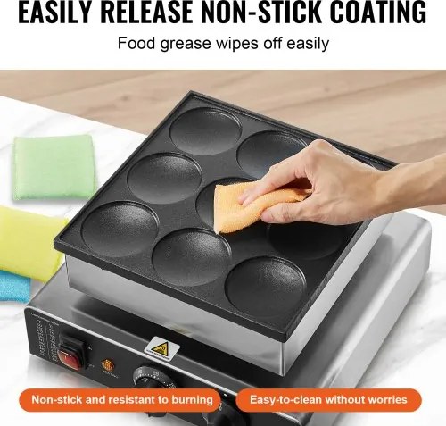 9PCS 76 mm Dutch Pancake Maker Komerční Dorayaki Baker 850 W nepřilnavý