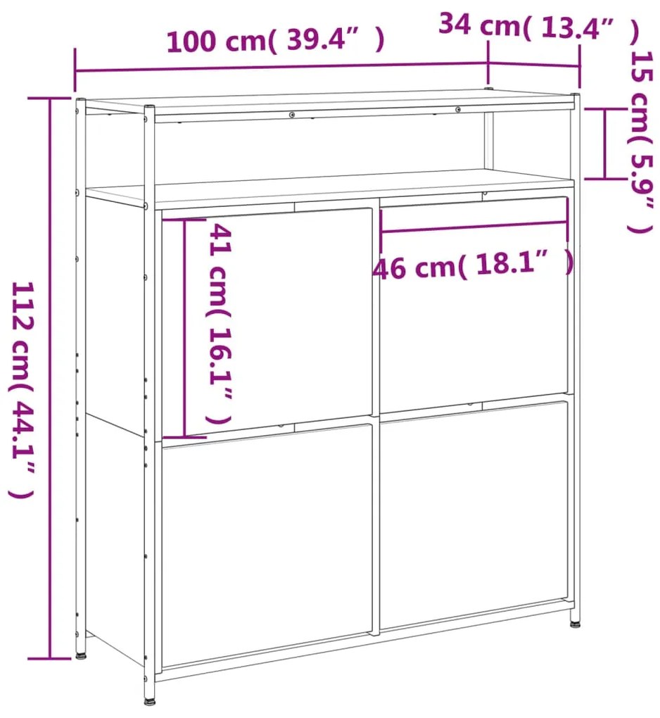 Botník se 4 výklopnými zásuvkami dub sonoma 100 x 34 x 112 cm - Default Title