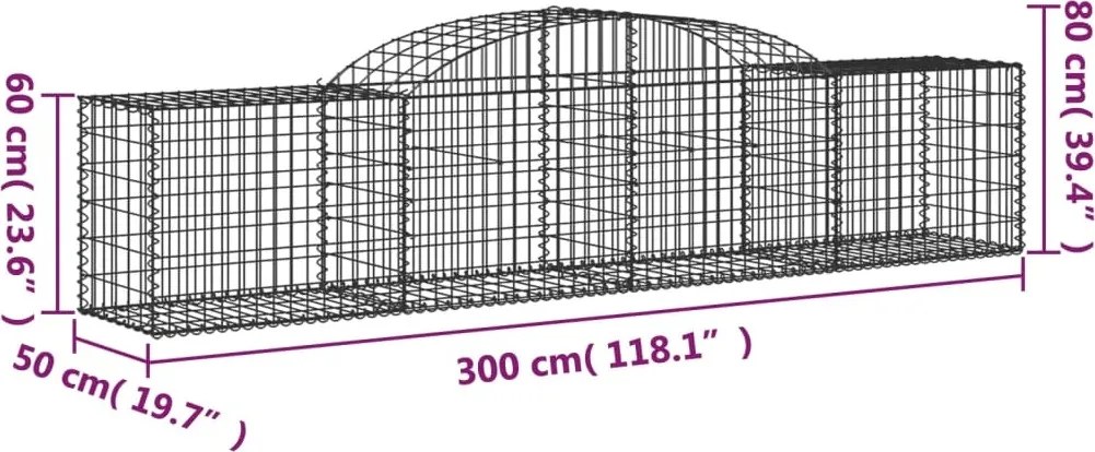 vidaXL Klenuté gabionové koše 7 ks 300x50x60/80 cm pozinkované železo [3146670]