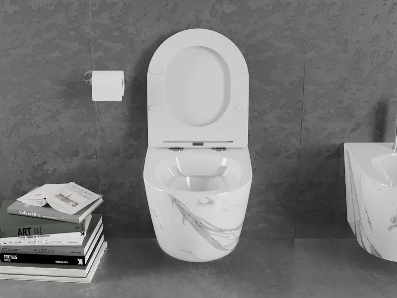 Mexen Lena mísa WC Rimless s pomalu klesající deskou slim, duroplast, bílý kámen - 30224094