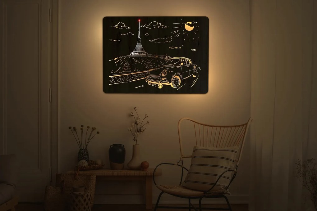 Li-Go "Škoda MB" světelný obraz 230V 100x70cm provedení povrchu: dub světlý